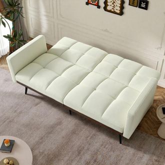 STILVORA Canap&eacute; Convertible 2 Places avec Dossier R&eacute;glable 5 Positions et Accoudoirs Fixes, Pieds M&eacute;tal en Lin Beige
