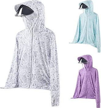 Generic HUIFUAO - Chemise anti-UV camouflage pour femme avec fermeture &eacute;clair et protection solaire UPF 50 - V&ecirc;tement l&eacute;ger avec poches &agrave; bord amovible - Mant