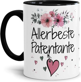 Tassendruck Tasse mit Spruch - Allerbeste Patentante - Schöne Geschenkidee/zum Geburtstag für beste Freunde und Familie/Danke Tasse - Innen & Henkel Schwarz