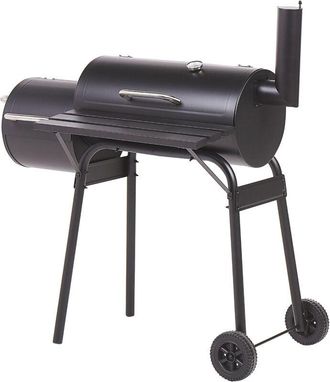 Beliani Beliani - Holzkohlegrill mit R&auml;ucherkammer Schwarz Smoker auf R&auml;dern mit Thermometer Deckel Garten bbq
