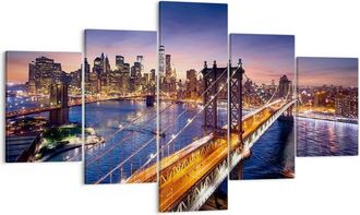 Arttor Bilder auf Leinwand Usa amerika new york manhattan Leinwandbild 125x70cm Wandbilder Dekoration Wohnzimmer Schlafzimmer Set 5 teilige Klein Wanddeko Bi