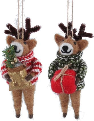 Gisela Graham Weihnachtsfilz-Dekoration, gemischte Wolle, Hirsch im Pullover mit Baumpaket