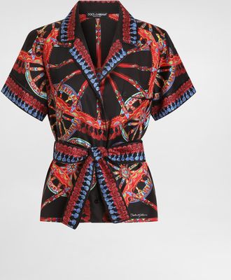 Dolce & Gabbana Hemd Vanity Aus Seidentwill Mit Carretto-print - Frau Blusen Und Tops Mehrfarbig 46