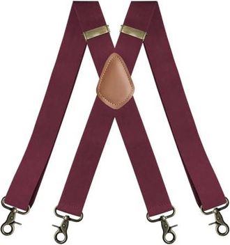 Generic Bretelles de type X 3,5 x 120 cm pour homme - 4 clips - Boucles &agrave; crochet - Sangle de r&eacute;glage &eacute;lastique pour pantalon masculin, Rouge, taille unique