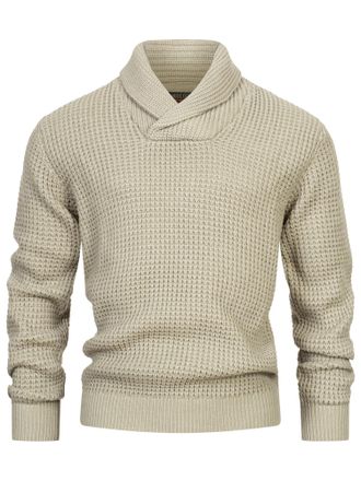 Indicode Herren INBrockly Strickpullover mit Schalkragen | Herrenpullover Strick-Pulli f&uuml;r M&auml;nner Stone, M