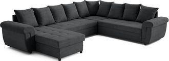 Best Mobilier Bestmobilier - Henry - canap&eacute; panoramique convertible - avec coffre - en velours c&ocirc;tel&eacute; - 7 places - gris fonc&eacute;