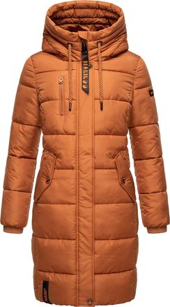 Marikoo Damen Wintermantel Warmer Steppmantel lang mit Brusttasche und Verstellbarer Kapuze Yuikoo Rusty Cinnamon Gr. XL