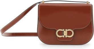 Ferragamo Femme, Sacs, Brun, Taille: ONE Size Sac bandouli&egrave;re Gancini Double en cuir