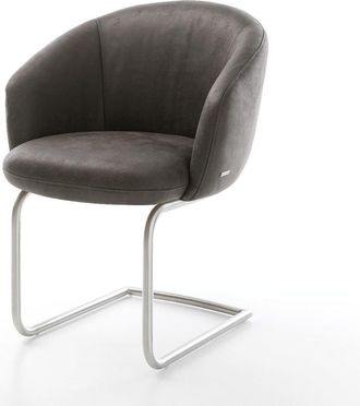 DELIFE Freischwinger Caja-Flex mit Armlehnen Mikrofaser Anthrazit Vintage Freischwinger rund Edelstahl Taschenfederkern, Esszimmerstühle