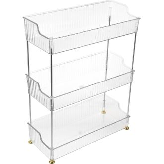 BESPORTBLE DECHOUS Doppelst&ouml;ckiges Badezimmer Aufbewahrungsregal aus Pet und Edelstahl Platzsparend Organizer f&uuml;r Kosmetika Toilettenartikel und Arbeitsplatte Ab