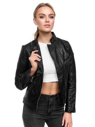 Tazzio Lederjacke Damen Echtleder Jacke mit Biker - Details & Reverskragen F514 (Schwarz, M)
