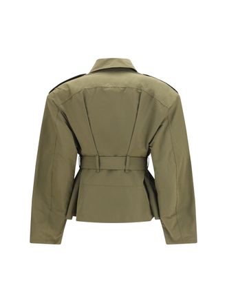 Alexander McQueen Womens Cropped Belted High-Neck Jacket Woodland Green Cotton; Polyester