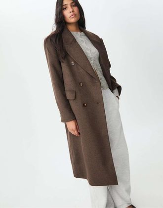 Stradivarius Manteau long à double boutonnage - Marron-Brown
