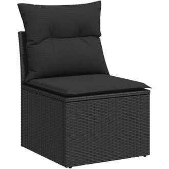 vidaXL Canap&eacute; de jardin sans accoudoirs coussins noir r&eacute;sine tress&eacute;e