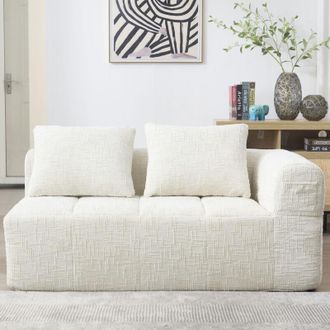 STILVORA Canap&eacute; Droit 2 Places avec M&eacute;ridienne avec Coussin et Poches Lat&eacute;rales, Confort Nuage sans Montage, en Chenille Beige