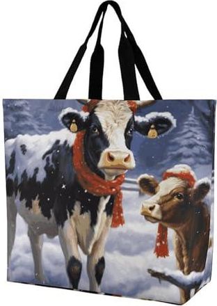 Generic La Vache De Neige De No&euml;l Sac A Main Femmes Grand Tote Bag R&eacute;utilisable Sac Cabas Pour Travail Shopping Quotidienne