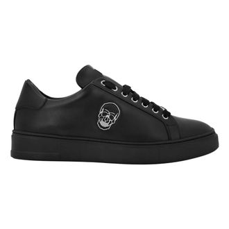 Philipp Plein unisex, Chaussures, Noir, Taille: 35 EU Nappa Leather Lo-Top Baskets Skull