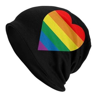 Generic Femme Homme Bonnet &Agrave; Revers Drapeau Arc-en-Ciel LGBT en Forme De Coeur Bonnet dhiver Classique Bonnets Tricot&eacute; Mode Bonnets De Ski pour Quotidien Ski 