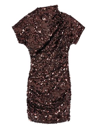 Ganni robe courte brod&eacute;e de sequins &agrave; manches courtes - Marron