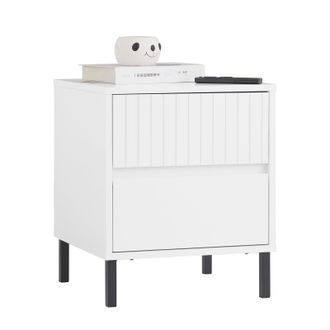 SoBuy Nachttisch mit 2 Schubladen für Boxspringbett Sofatisch Beistelltisch Telefontisch Nachtschrank Nachtkommode Weiß BHT ca. 40x48x40cm FBT157-W