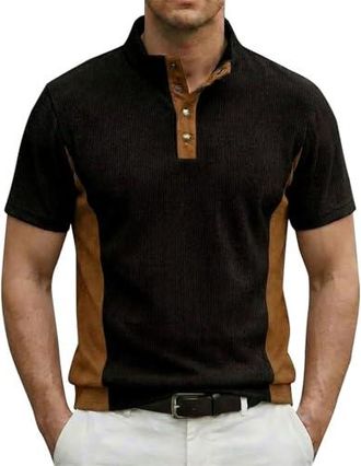 Generic DENGJIAMY Polo en velours c&ocirc;tel&eacute; pour homme - T-shirt de golf vintage d&eacute;contract&eacute; &agrave; manches courtes - Col &eacute;pissure tendance - V&ecirc;tements d&eacute;t&eacute; pour homm
