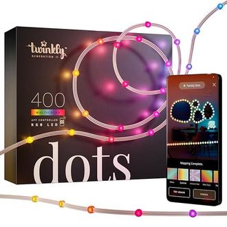 Twinkly Dots 20m, Flexibler RGB-LED-Streifen, für Drinnen und Draußen, Kompatibel mit Alexa und Google Home, IP44, Über 16 Mio. Farben, App-Steuerung, Transpa