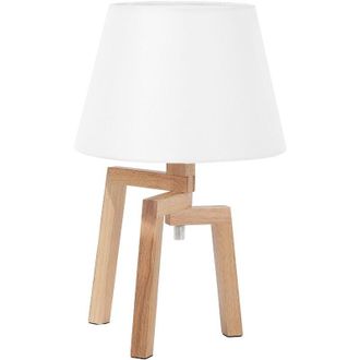 Beliani Lampe de Table &agrave; Poser D&eacute;co 3 Pieds en Bois et Abat-jour en Tissu Blanc E14 Max 40W Multifonctionnelle et &Eacute;l&eacute;gante pour Int&eacute;rieurs Modernes Baliani
