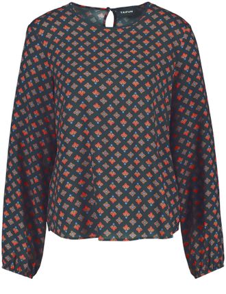 Taifun Damen Bluse mit Allover-Print Langarm, elastischer Ärmelsaum Bluse Langarm Bluse Gemustert Charcoal Gemustert 40