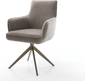 DELIFE Drehstuhl Heira-Flex mit Armlehnen Strukturstoff Soft Taupe Kreuzgestell breit Effektfinish Titan 360&deg; drehbar Wippfunktion Taschenfederkern, Esszimme