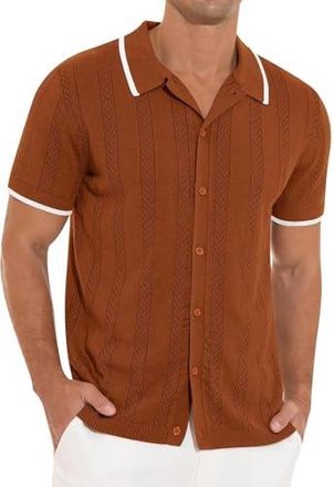 Generic Polo de golf à manches courtes en tricot vintage pour homme avec boutonnière, manches courtes, cardigans vintage, haut de golf/plage couleur unie à ma
