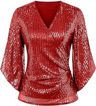 Generic Haut De Soiree Femme Grande Taille Paillettes Sequin Manches Courts Crop Tops Couleur Unie Chemisier Haut Sexy Tenue Festif Gilet &Eacute;l&eacute;gant Y2k V&ecirc;tement