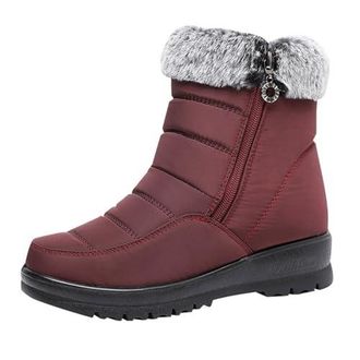 Generic Bottes de neige chaudes et d&eacute;contract&eacute;es pour femme - Couleur unie - Semelle &eacute;paisse - Fermeture &eacute;clair lat&eacute;rale antid&eacute;rapante - Doublure en polaire -