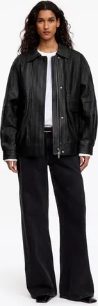 Arket Lockere Lederjacke -Schwarz