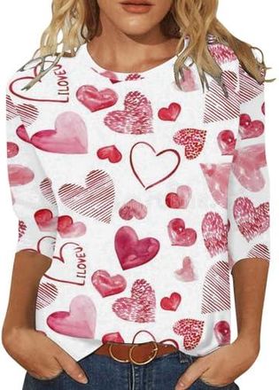 Generic Chemisier &agrave; col rond et manches trois-quarts pour femme - Col rond - Confortable - Imprim&eacute; floral - 2026, blanc, XXL