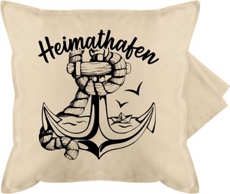 Shirtracer Kissenbezug - Statement - Heimathafen mit Anker und Papierboot - 50 x 50 cm - Beige Natur - kissen maritim statement-kissen statements baumwollkissen 