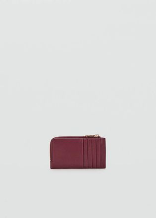 Mango Porte-cartes effet saffiano &agrave; zip bordeaux - Femme - Taille unique - MANGO