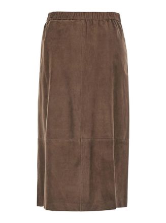 Max Mara Womens Midi Skirt Gazza Brown Suede Lambskin