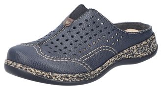 Rieker Clog RIEKER, Damen, Gr. 41, blau (nachtblau), Lederimitat, unifarben, Schuhe Clog, Schlupfschuh, Hausschuh, Sommerschuh mit Perforation, Topseller