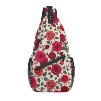 AOOEDM Vintage Blumen Rot Rose Burgund Blumen Kreuz Brusttasche Diagonal Männer Frauen Umhängetasche Lässige Mode Reisetasche Sling Rucksack