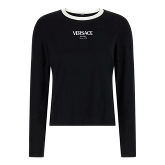Versace Femme, Tops, Noir, Taille: 36 FR T-Shirt en jersey de viscose stretch