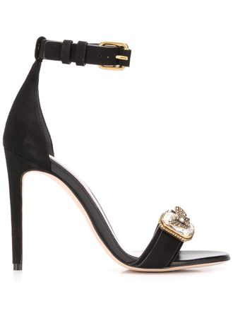 Alexander McQueen sandales &agrave; ornements en cristal - Noir