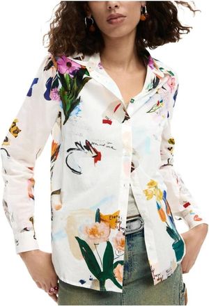 Desigual Femme, Blouses et Chemises, Multicolore, Taille: 36 FR Floral Pattern Long Sleeve Cotton Shirt