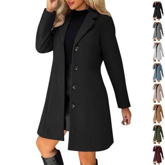 Generic Pea Manteaux pour femmes en laine mélangée épaisse avec col montant, nouvelle veste trapèze pour lautomne et lhiver, trench-coat à simple boutonnage, 