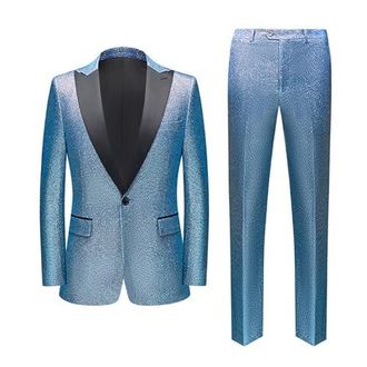 Generic Blouson de smoking disco 2 pi&egrave;ces pour homme, coupe ajust&eacute;e, col ch&acirc;le, blazer &agrave; un bouton, ensemble pour d&icirc;ner, f&ecirc;te, bal de fin dann&eacute;e, manteau de s