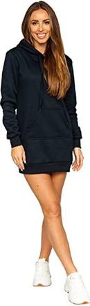 BOLF Femme Sweat Long? Capuche? la Mode Hoodie Robe Sweat-Shirt? Manches Longues Automne Hiver en Coton Couleur Unie Poche Kangourou YS10003 Bleu Fonce M [