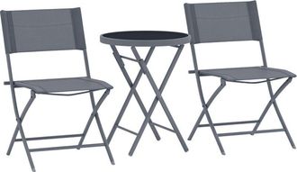 HOMCOM Ensemble de bistrot 3 pi&egrave;ces pliable en m&eacute;tal, 2 chaises et 1 table ronde, salon de jardin ext&eacute;rieur 2 personnes, gris-Gris