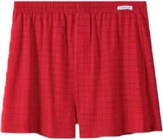 Generic Boxer &agrave; carreaux pour homme - Pantalon ample et respirant - L&eacute;ger et confortable - D&eacute;contract&eacute; - Pyjama en coton - V&ecirc;tements de nuit d&eacute;t&eacute;, Rouge, L