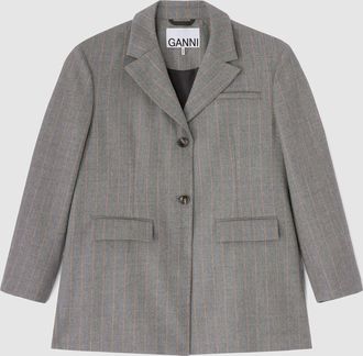 Ganni Blazer Wool Stripe Pewter Melange
