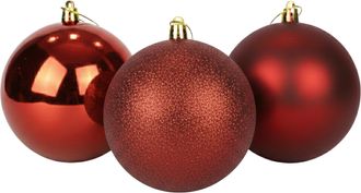 Shatchi 20 cm/3 gro&szlig;e dunkelrote Weihnachtskugeln, PVC, bruchsicher, gl&auml;nzend, matt, glitzernde Oberfl&auml;che, Weihnachtskugeln, Ornamente, sortiertes Set, Festl