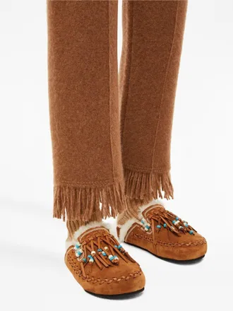 Alanui Fringe-Trimmed Cashmere-Silk Knit Trousers - Camel